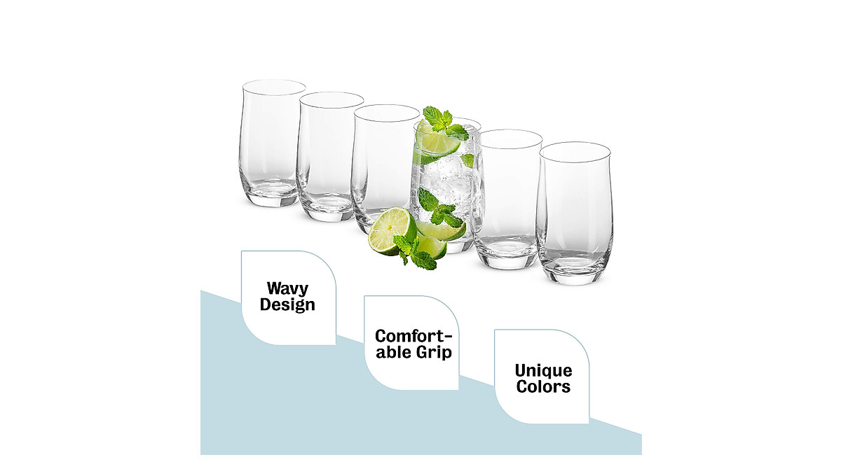 Beneti Highball Glass Set of 6 - Durable European Drinking Glasses