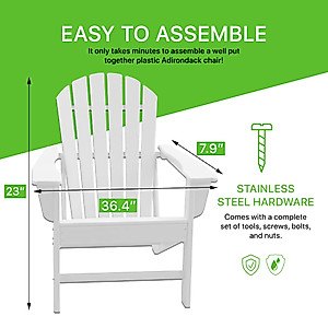 NewTechWood Atlantic Classic Curveback Plastic Weather Resistant Patio Adirondack Chair, Easy Installation, Widely Used in Outdoor, Fire Pit, Deck, Lawn, Outside, Garden Chairs (Ivory)