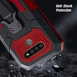 vvoo for LG K51 Phone Case,with Tempered Glass Screen Protector [2Pack] Heavy-Duty Military Grade 15ft. Drop Tested Protective Case for LG K51 -RED