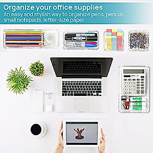 Vtopmart 37 PCS Clear Plastic Drawer Organizers Set, 4-Size Versatile Bathroom and Vanity Drawer Organizer Trays, Storage Bins for Makeup, Jewelries, Kitchen Utensils and Office