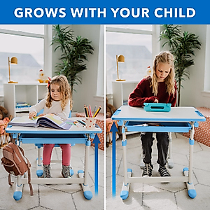 Mount-It! Kids Desk and Chair Set, Height Adjustable Sturdy, Girl Desk, Kids Art Desk, Kids Study Desk and Chair Set for Boys, Home School, Drafting Desk, Ergonomic Childrens Storage Drawer Blue