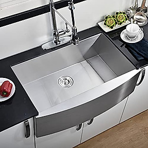 Comllen Commercial 33 Inch 304 Stainless Steel Farmhouse Sink, Single Bowl Kitchen Sink 16 Gauge 9 Inch Deep Handmade Undermount Kitchen Apron Sink Farm Sink