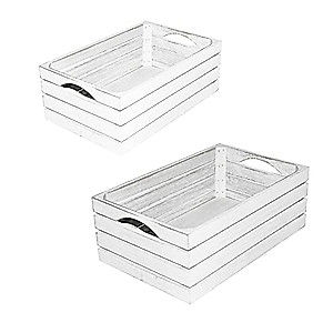Owlgift Vintage Whitewash Wooden Nesting Storage & Accent Crates Set of 2