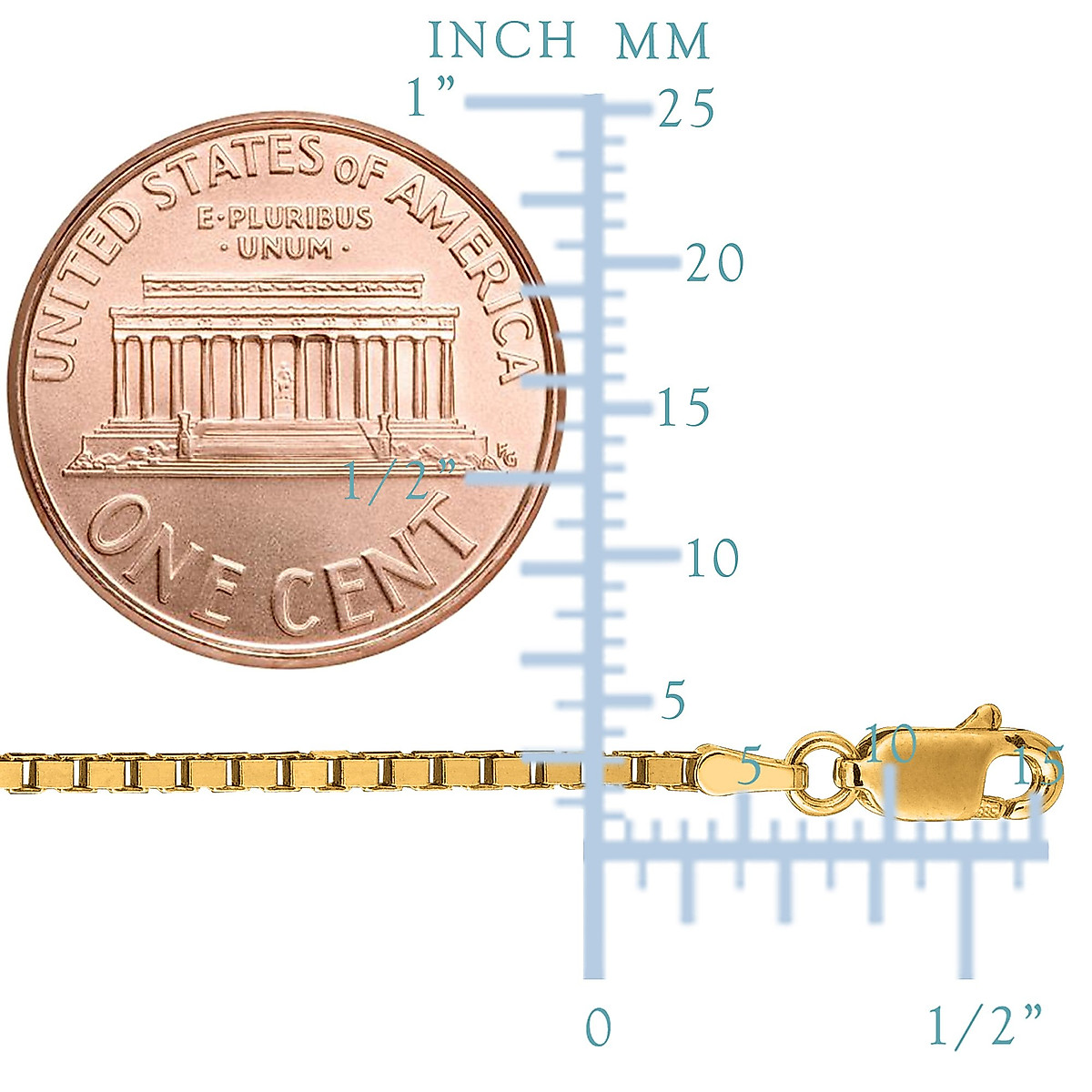 Jewelry Affairs 14k Yellow Real Solid Gold Mirror Box Chain Necklace, 1.7mm, 30"