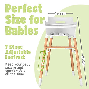 Wooden High Chair for Babies and Toddlers - with Harness, Removable Tray, and Adjustable Legs