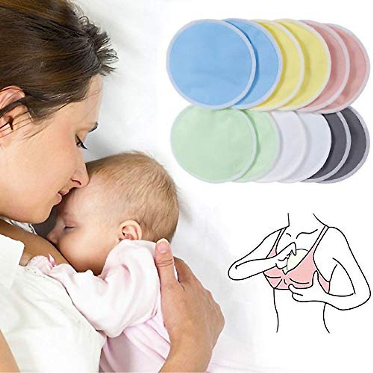 Breast Pads, 16 Pack Bamboo Nursing Pads for Breastfeeding Reusable Washable Nipple Covers with Laundry Storage Bag
