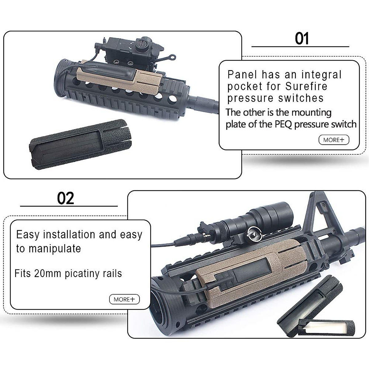 LThyzszb Tactical Light Pressure Switch Mount Plate Kit TD Scar Pocket Panel for 20mm Picatinny Rail Flashlight PEQ Remote Switch Accessories (Black)