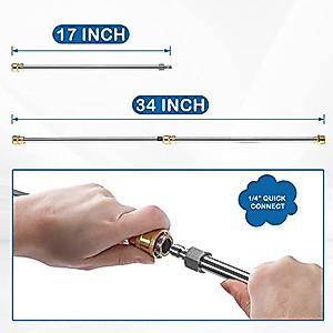 PWACCS Pressure Washer Wand Extension Kit — Dual Stainless Steel Power Washer Lance for Pressure Washing Accessories — M22 to 1/4" Quick Connect — 17 Inch Both