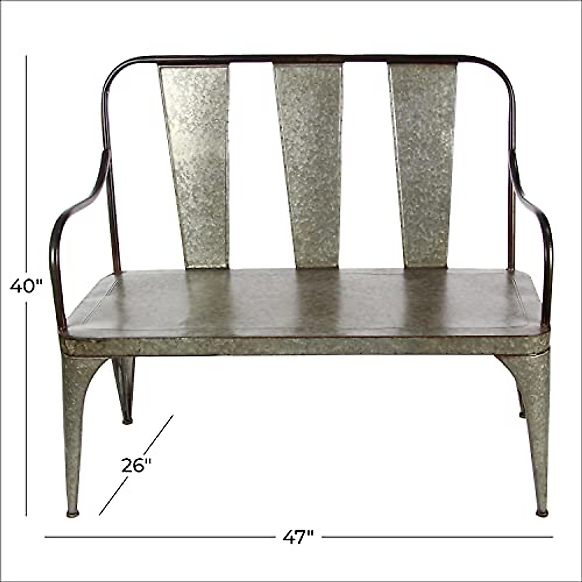 Deco 79 Farmhouse Metal Solid Outdoor Bench, 47" x 26" x 40", Silver