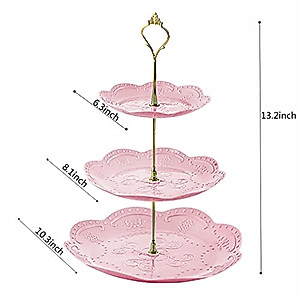 Aebor Cupcake Stand, 3 Tier Plastic Tiered Tray, Dessert Candy Snacks Bread Tower Tray, Plastic Cake Stand for Wedding Home Holiday Birthday Christmas Party Decor (Pink)