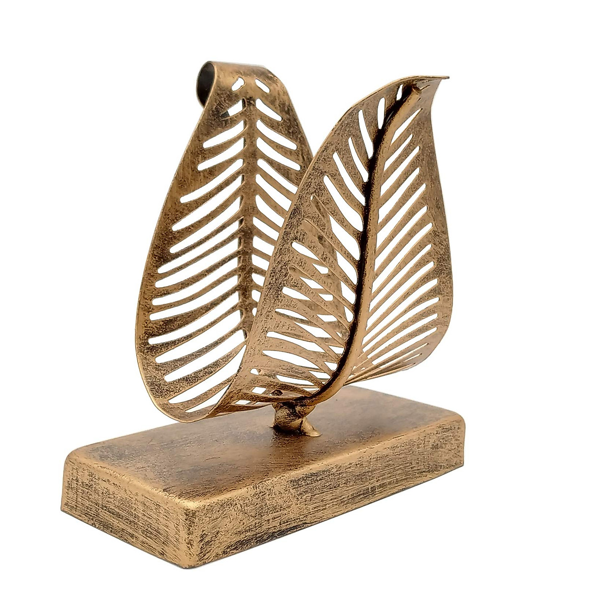 OwlGift Freestanding Modern Napkin Holder with Leaf Design, Tabletop Tissue Dispenser, Countertop Napkin Storage Organizer – Bronze