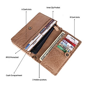 LEDERBUCK Real Leather Smartphone Crossbody Handbag Wristlet Purse Clutch for Women (Nougat)