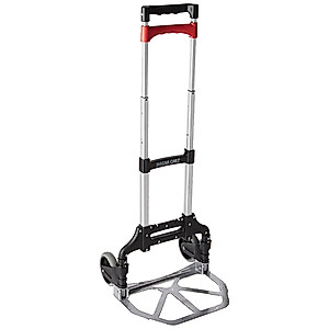 Magna Cart Personal 150 Pound Capacity Aluminum Folding Hand Truck with Telescopic Handle and Foldable Wheels for Industrial, Black and Red