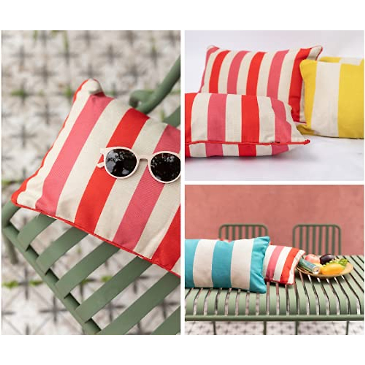 ABOUND LIFESTYLE Insert Included Outdoor Pillows Waterproof, Striped Outdoor Lumbar Pillow Set of 2, All-Season Cushions for Patio Furniture, Patio Furniture Pillows, Outdoor Throw Pillows (12”x20”)