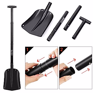 COFIT 43" Retractable Snow Shovel, Aluminium Alloy Snow Sand Mud Removal Tool for Car Outdoor Camping and Garden, Detachable Four-Piece Construction, Black