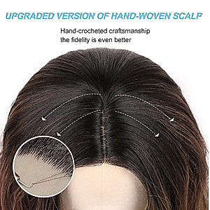 Ulzzviy Long Brown Mixed Blonde Wavy Wig for Women 24 Inch Middle Part Curly Wavy Wig Natural Looking Synthetic Heat Resistant Fiber Wig for Daily Party Use