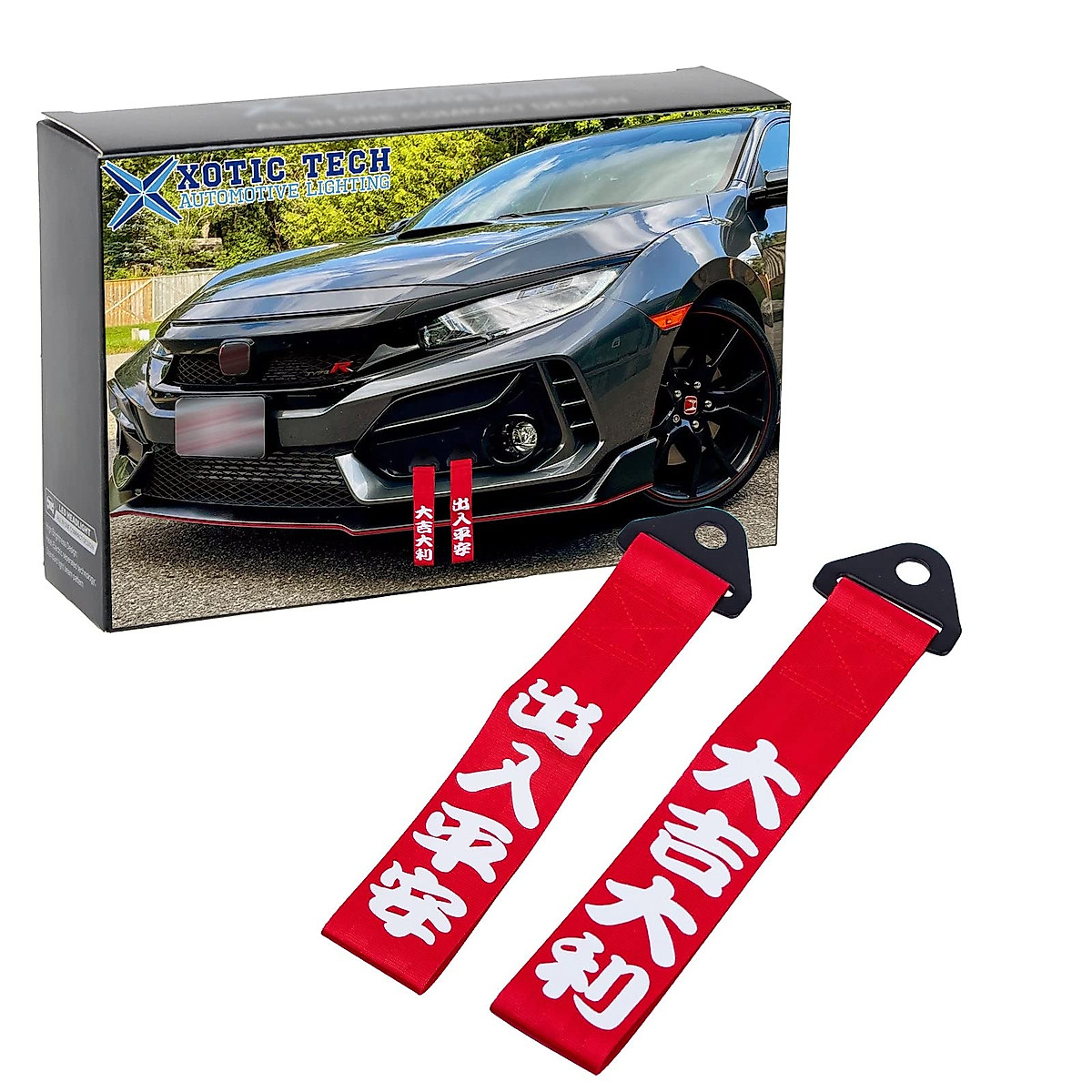Xotic Tech Tow Strap JDM Sports Red Racing Tow Strap Car Modification Decorative Trailer Belt Personalized with Chinese Slogan Fit for Rear Front Bumper (Good Luck/Safe Trip Wherever You go)