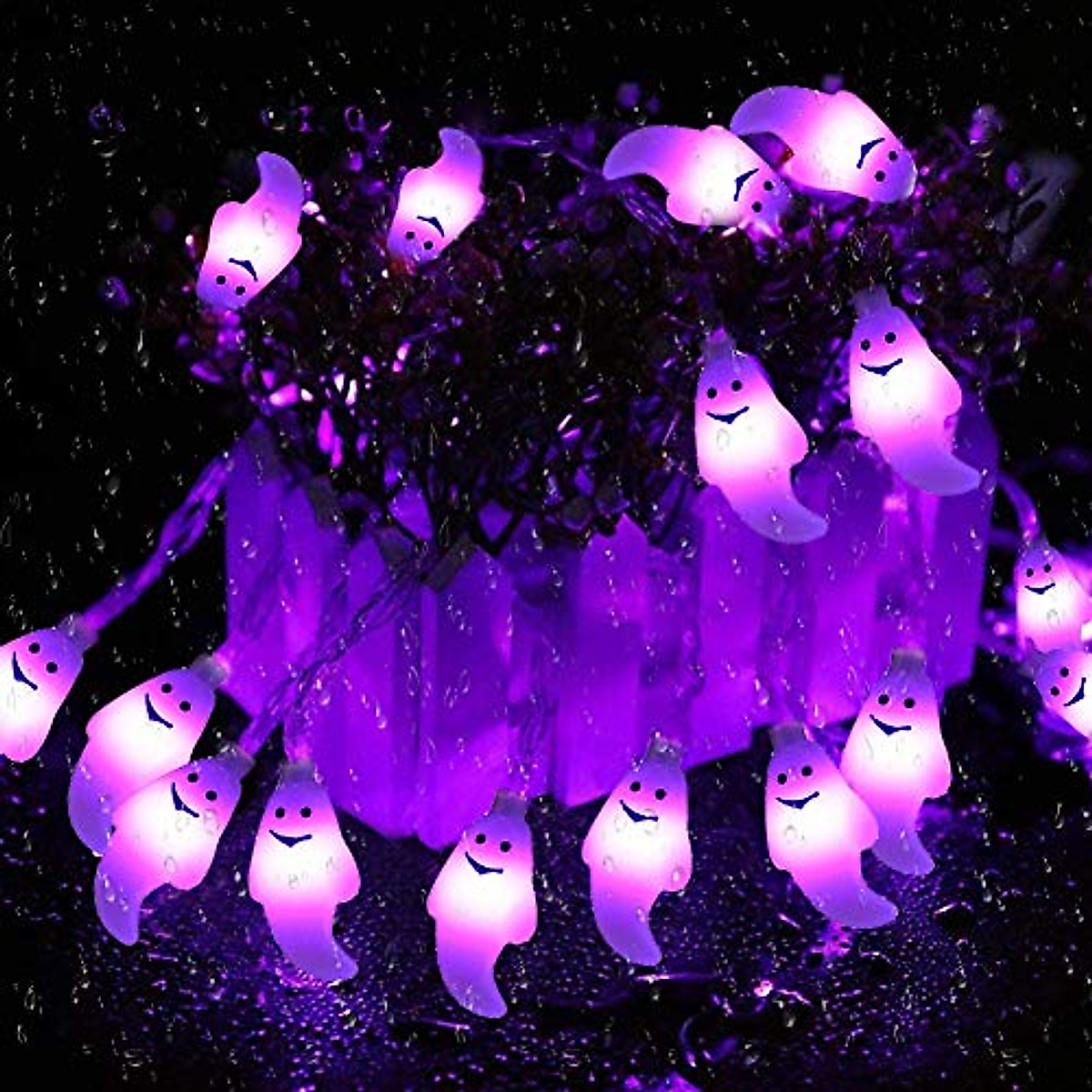 DYTesa Halloween Solar String Lights, 21.3 Ft 30 LED Milky White Ghost LED Lights IP65 Waterproof for Halloween Outdoor Indoor Party Decor, Patio, Lawn, Garden, Yard