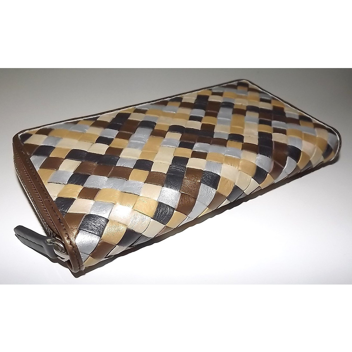 Italia Leather Women's Woven Zip Around Clutch Wallet Metallic Multi