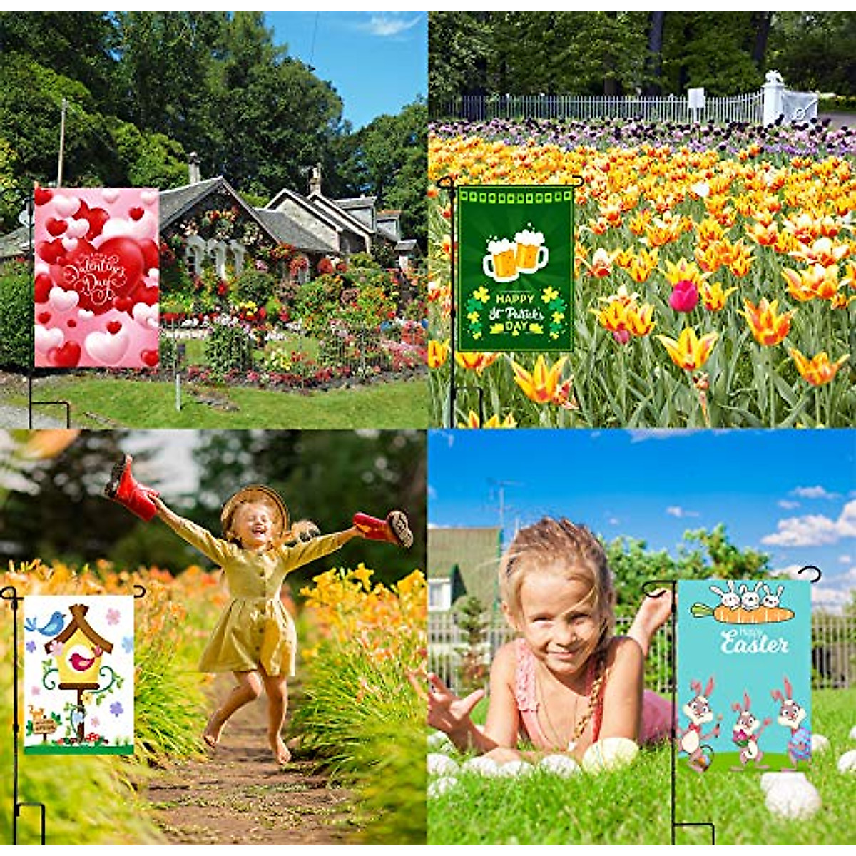 Seasonal Garden Flags Set of 12 Double Sided Burlap 12.5 x 18 Inch House Flags,Small Garden Flags for Outside,Easter Spring Summer Garden Flags,Seasonal Flags for Outdoor Decorations Flags