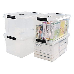 Esdiplot 4 Pack 17.5 L Stackable Latching Container Bins with Lid, Clear Plastic Storage Box with Handle