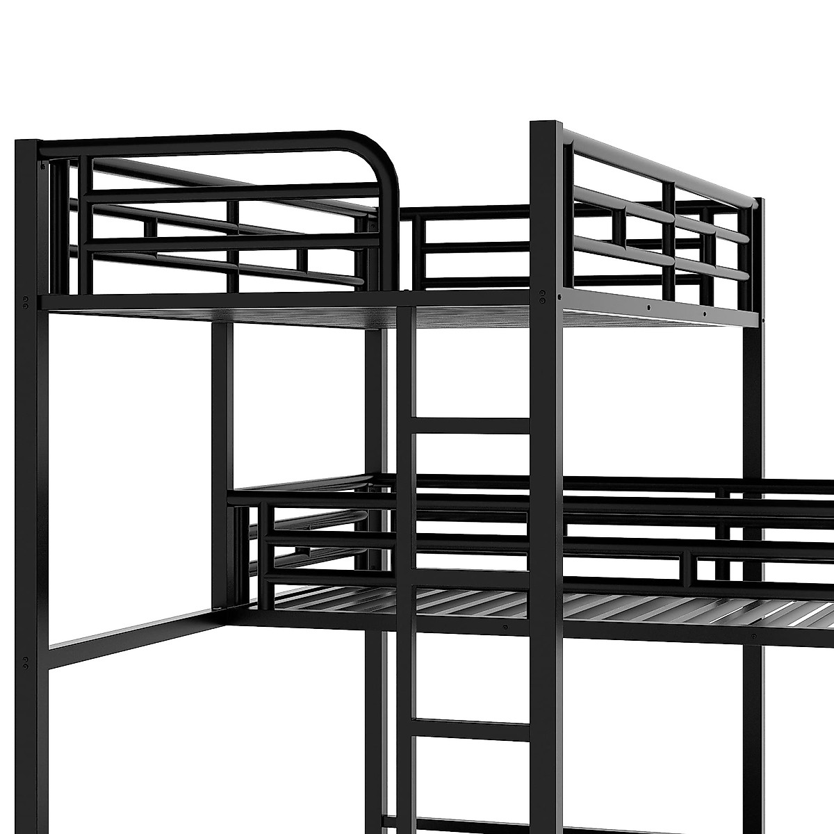 CKLMMC Metal Triple Bunk Bed,Twin Size L-Shaped Bunk Bed,Metal 3 Bed Bunk Beds Frame Attached Twin Loft Bed with Ladder and Full-Length Guardrails for Boys Girls Teens