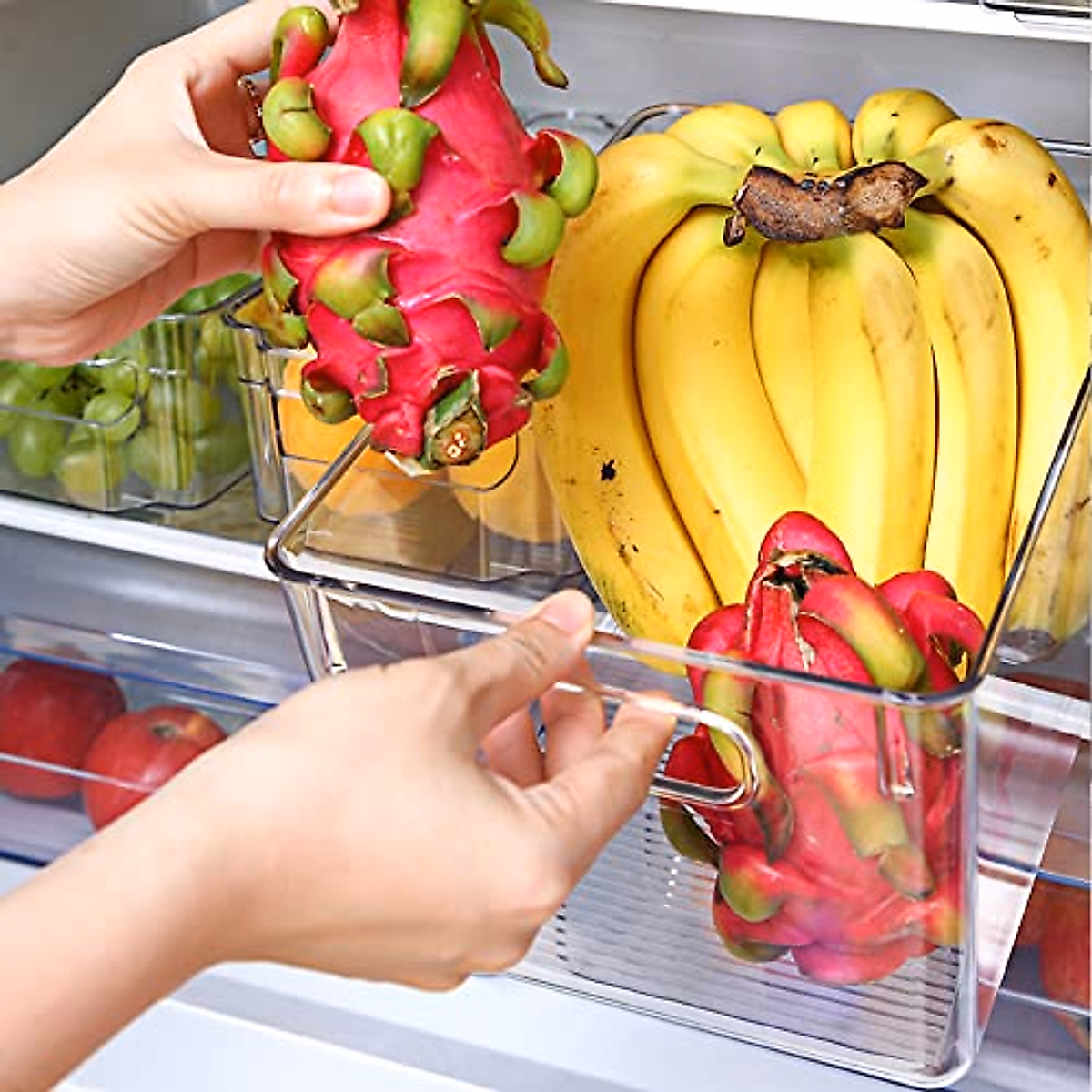 Refrigerator Organizer Bins with Lid, 8 Pack Plastic Freezer Organizer Bins for Freezer, Kitchen, Cabinets - Clear Pantry Organization and Storage Bins Fridge Organizers by GOLIYEAN (8 Pack)