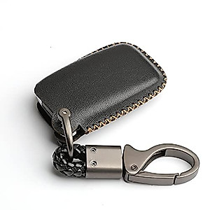 WFMJ Leather for Land Rover Range Rover Sport LR2 LR4 Evoque Jaguar XF XJ XJL XE Remote Smart 5 Buttons Key Fob Case Cover Chain Keychain (Black)