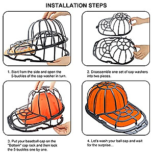 2 Pack Baseball Hat Washer Cleaning in the Dishwasher and Washing Machine, Cap Washing Protector Holder Fit for Adult and Kid's Ball Caps (Black)