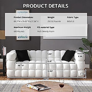 Melpomene Modern Boucle Sofa Couch, Cloud Sofa Upholstered 3 Seater Sofa with 2 Pillows and Wood Legs,Tufted Sofa for Bedroom, Office, Apartment(White)