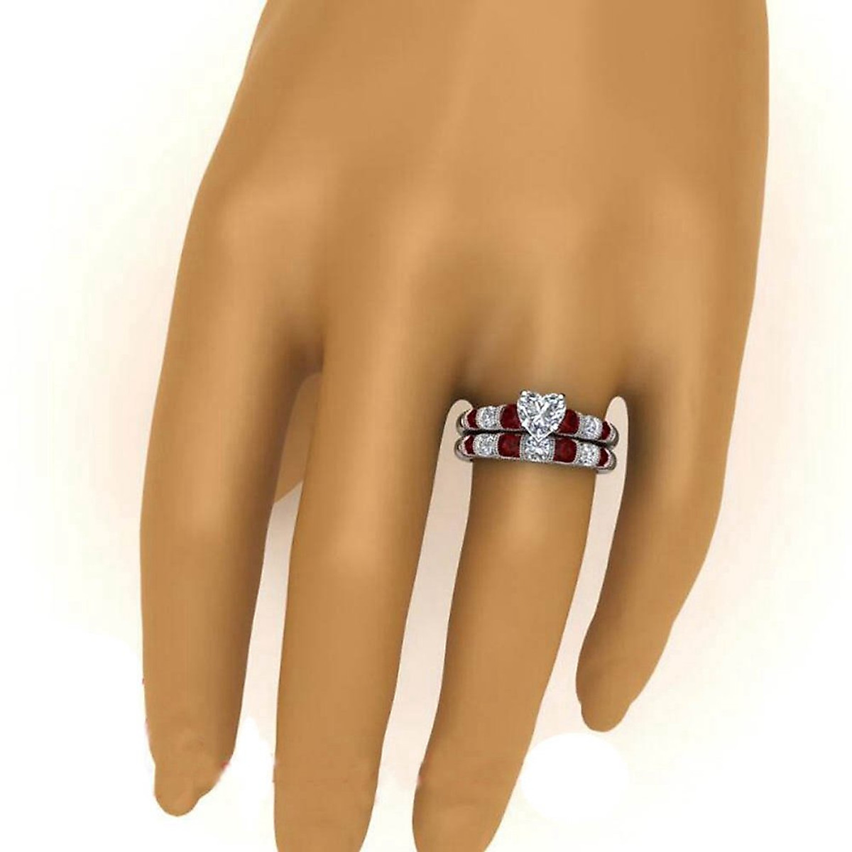 Gy Jewelry His and Hers Wedding Ring Sets Couples Matching Rings Black Women's Red Cubic Zirconia Wedding Engagement Ring Bridal Sets & Men's Tungsten Carbide Wedding Band