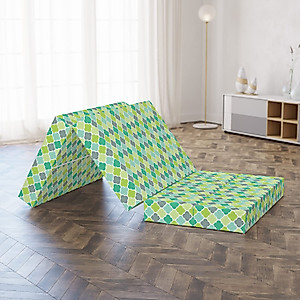 Ambesonne Teal Foldable Mattress, Vibrant Trellis Quatrefoil, 74.8" x 39.4", Multicolor