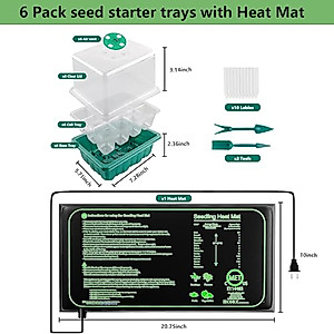 6-Pack Seed Starter Trays with 10"x20.75" Seedling Heat Mat for Indoor Home Gardening Seed Starting, 72-Cell Seed Starter Kit with Humidity Dome(12 Cells per Tray), MET Certified