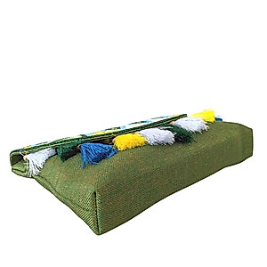 Women Boho Envelope Purse, Evening Bag, Shoulder Bag, Cross-body Bag With Handmade Beaded Pattern & Detachable Shoulder Chain (Green)