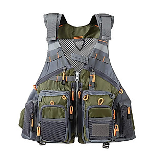 Fly Fishing Vest, Fishing Safety Life Jacket for Swimming Sailing Boating Kayak Floating Multifunction Breathable Backpack for Men and Women Vest/Kayak (Army Green, with Foam)