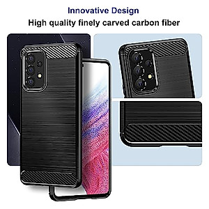 Qiinogow Case Compatible with Samsung Galaxy A53 5G, Slim Fit Phone Cover with Shock-Absorption, Carbon Fiber TPU Rubber Protective Case, Black