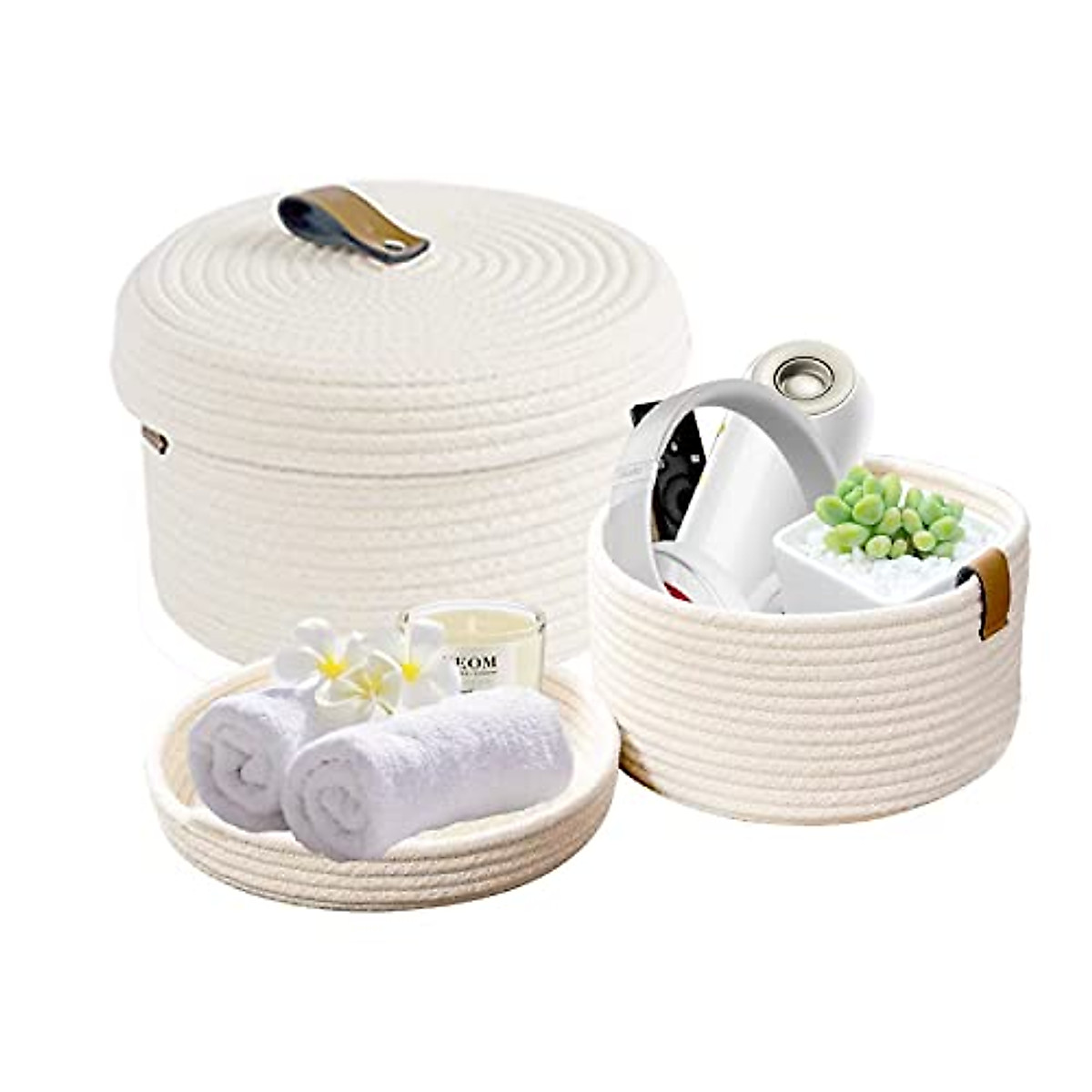 YEARONAN 2pack Lidded Round Basket- Decorative Baskets with lids for Shelves and Coffee Tables - Small Basket with lid-gifts for friends women-Housewarming Gifts for New Home