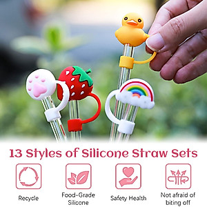 13Pcs Straw Cover, Cute Silicone Straw Covers Cap Straw Toppers for Tumblers, Dust-Proof Drinking Straw Reusable Straw Tips Lids for 6-8 mm, Straw Protectors for Home Kitchen Decor Accessories