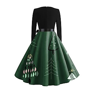 UQRZAU Christmas Dresses for Women, Winter Dresses Casual Fashion Printed Vintage Long Sleeve Dress Women Light Blue Dress Vestidos Casuales Para Mujer Dresses 2024 Dress Blouses (L, Green)
