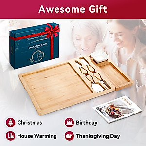 Charcuterie Board Set, Easoger Bamboo Cheese Board, 2024 Charcuterie Board and Knife Set, House Warming, Wedding, Birthday Party