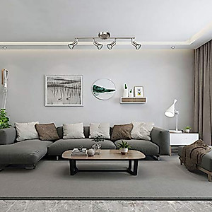 Unicozin LED 4 Light Track Lighting Kit, Matt Nickel 4 Way Ceiling Spot Lighting, Flexibly Rotatable Light Head, Modern Track Light Included 4 x LED GU10 Bulb (4W, Daylight White 5000K, 400LM)