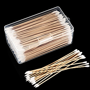 Norme 6 Inch Caliber Cleaning Swabs Round/Pointed Tip with Wooden Handle Cleaning Swabs for Jewelry Ceramics Electronics in Storage Case, 300 Pieces (Pointed and Round Tip)