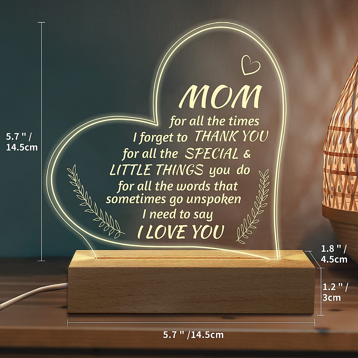 Hiipeenow Mom Birthday Gifts, Acrylic Engraved Night Light 15 * 19CM Presents, Mothers Day Christmas Gifts for Mom from Daughter Son