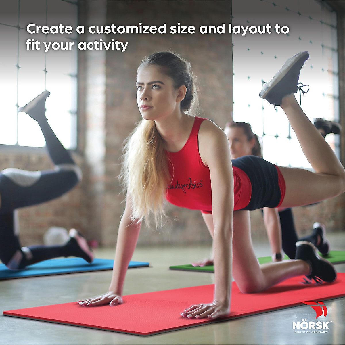 NÖRSK Kid's Floor Play Mat, Reversible Interlocking Foam Puzzle Tiles and Borders, 4-Pack, 16 Square Feet, Multi-Color