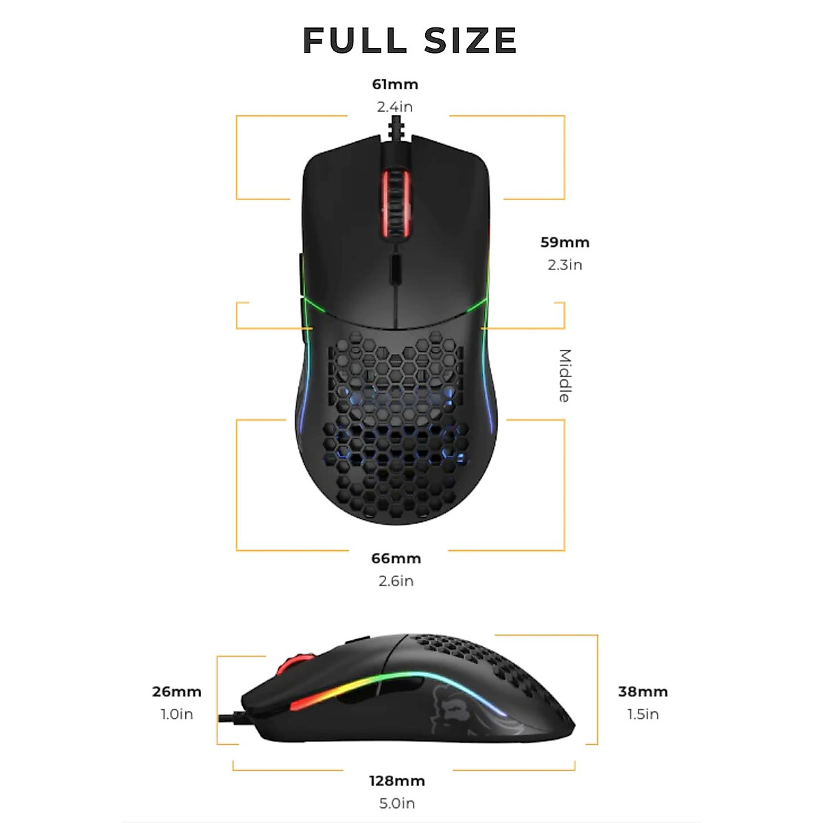 Glorious Model O Wired Gaming Mouse 67g Superlight Honeycomb Design, RGB, Pixart 3360 Sensor, Omron Switches, Ambidextrous - Matte Black