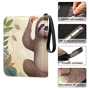 PYBUG Cute Sloth Trading Card Binder with Nylon Strap 4-Pocket Waterproof PU Leather Card Collection Binder for 400 Cards Sturdy Card Holder Folders for Game Cards,Sports Cards
