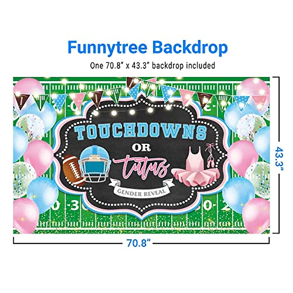 Funnytree Touchdowns or Tutus Gender Reveal Backdrop American Football Theme Pregnant Announcement Gender Neutral Party Supplies Baby Shower Banner Decoration Photo Booth Prop Background