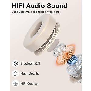 Intoberp Wireless Bluetooth Headphones Over Ear, 40 Hours Playtime Wireless Headphones with Microphone,Foldable Light Weight Headset with HiFi Stereo Sound for Travel Work (Beige)