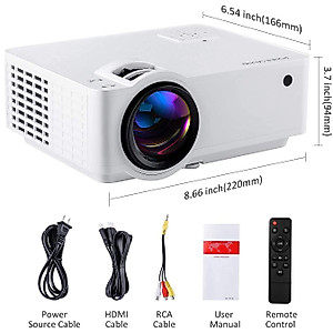 Mini Projector 7500 Lux 210" Projector 1080P Supported Display with 52000 Hrs LED Movie Projector Compatible with Phone Computer Laptop USB HDMI VGA-Home Office Outdoor Entertainment