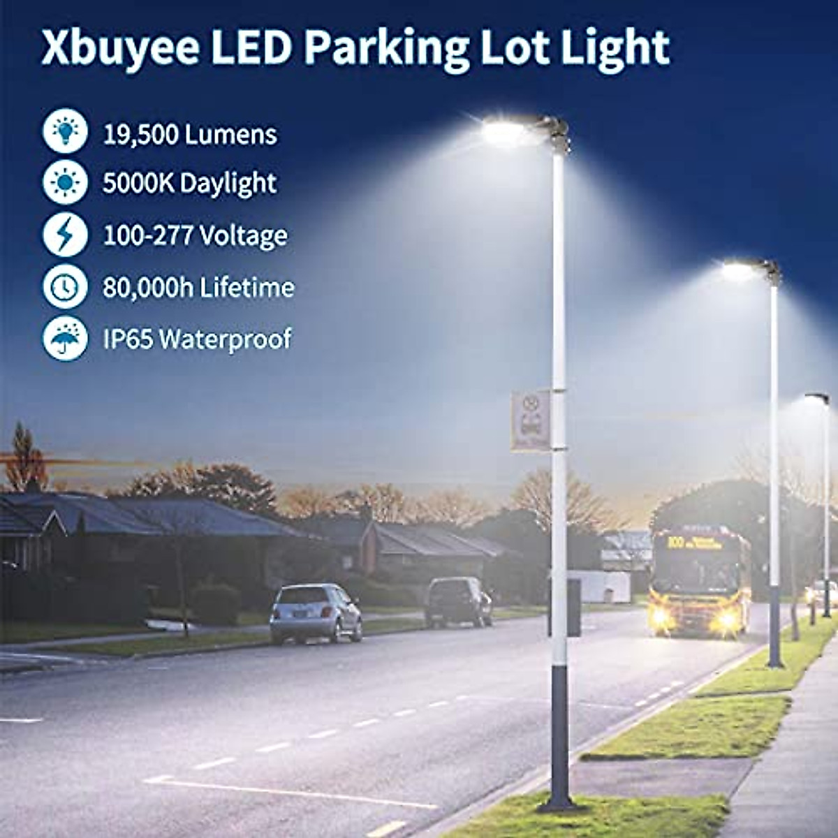 Xbuyee (2 Pack) 150W LED Parking Lot Light with Dust to Dawn Photocell, Outdoor Dimmable LED Shoebox Lights with Slipfitter, 130LM/W 5000K 100-277V IP65, Power Tunable 75W/100W/150W, ETL Listed